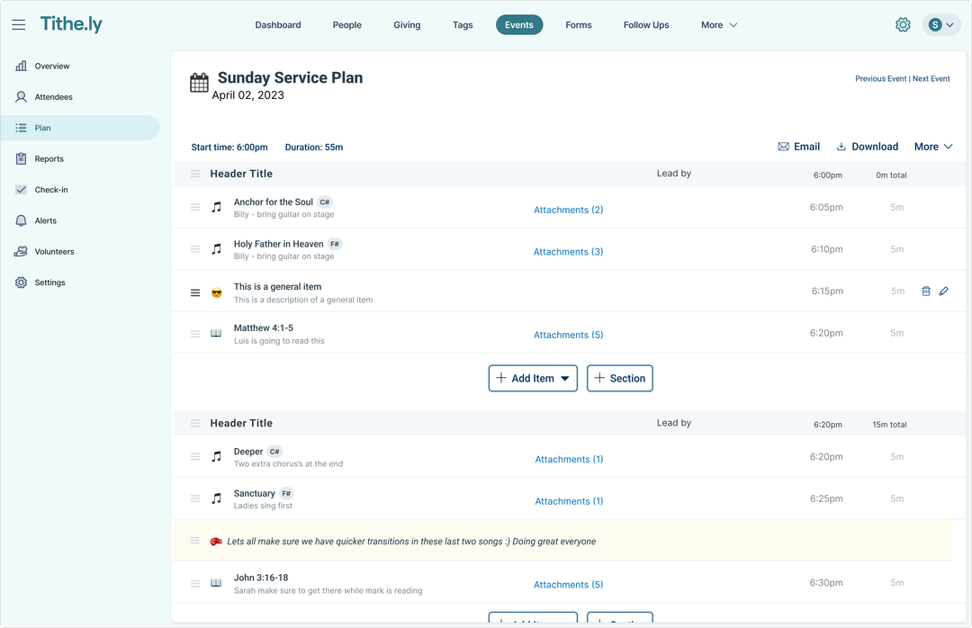 Worship Service Planning Software | Tithe.ly